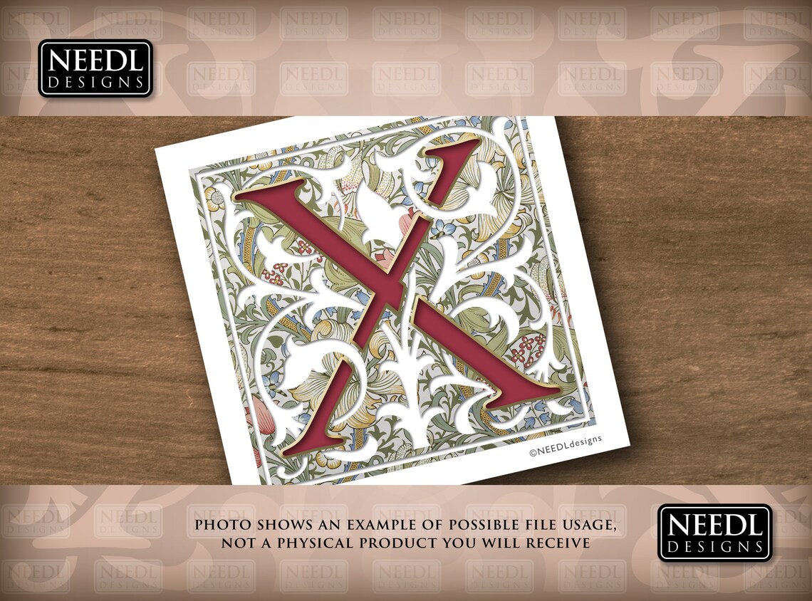 William Morris Style Letter X Cut File Monogram Initial - Etsy