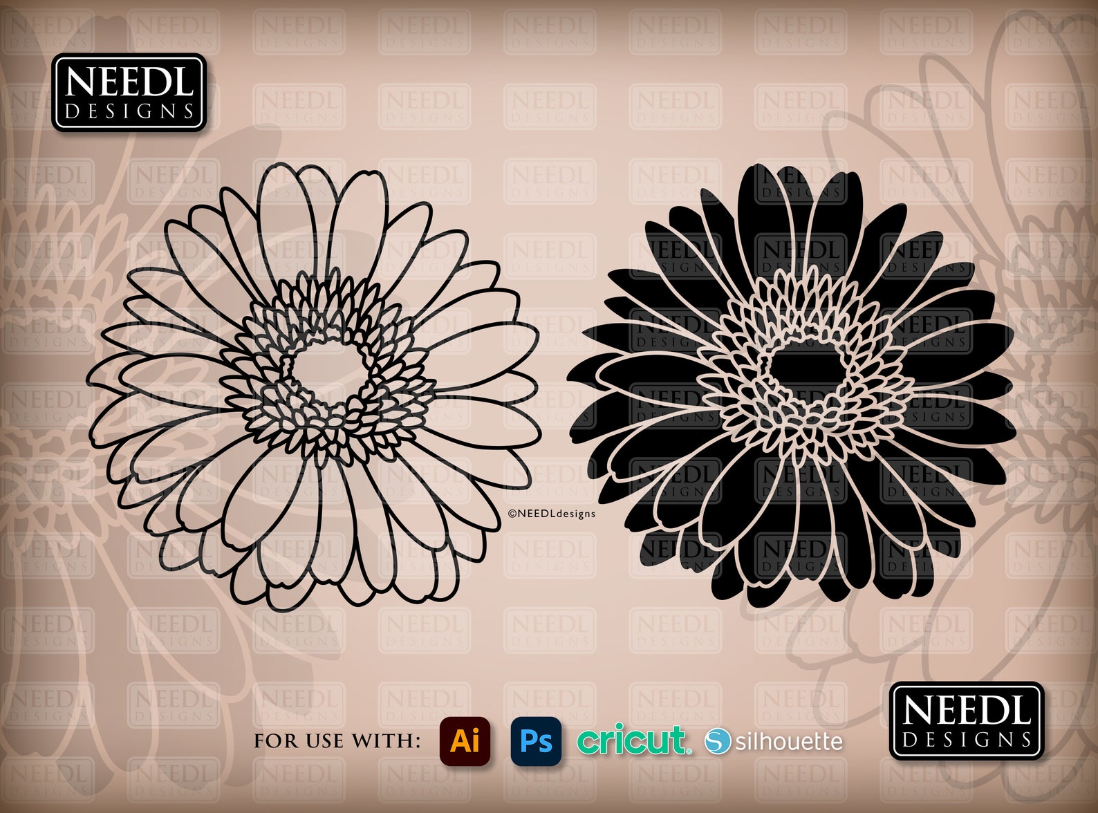 Gerbera Daisy 1 Digital Cut Files | Floral Flower Stencil Vectored Art ...