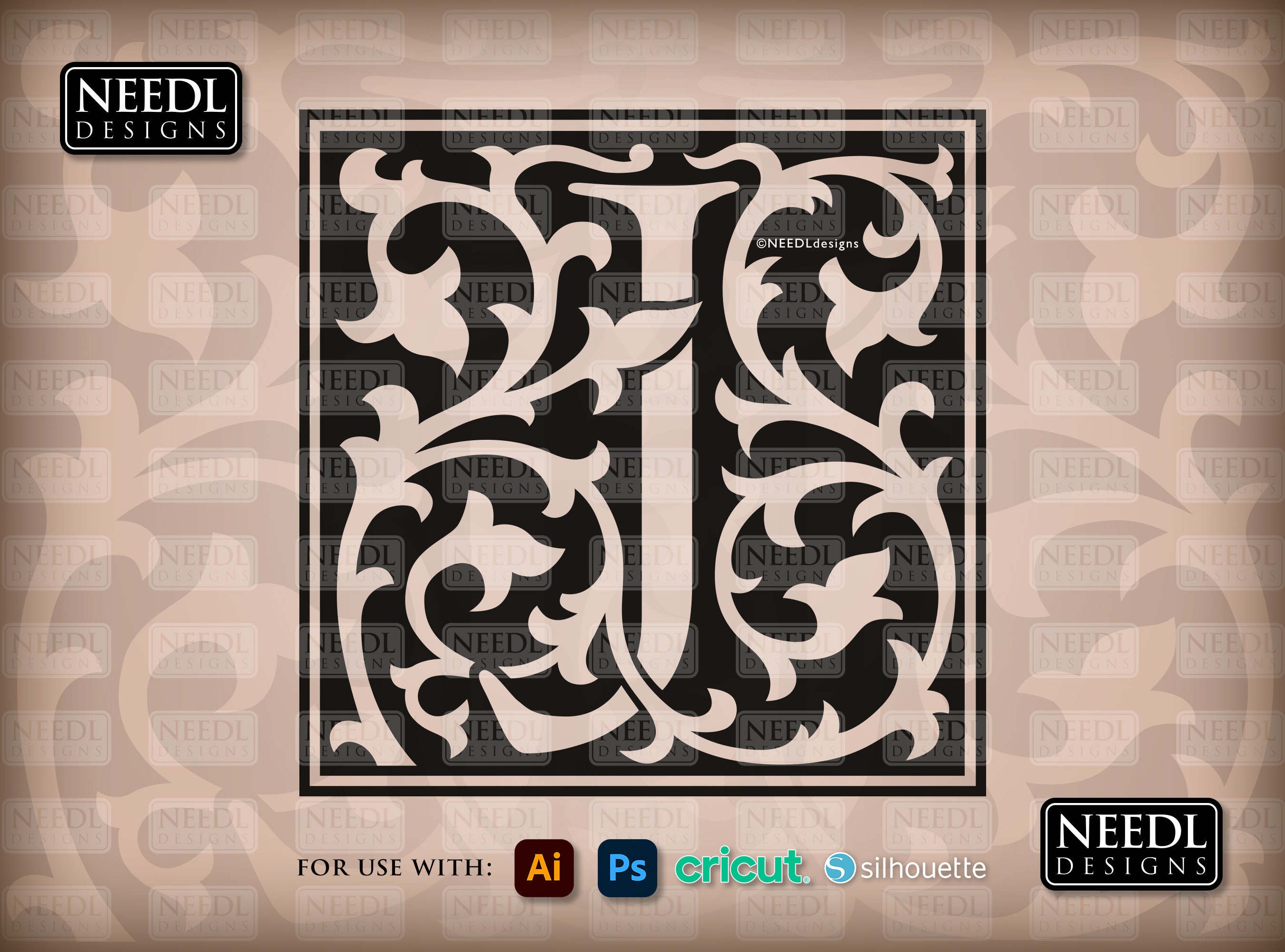 William Morris Style Letter J Cut File Monogram Initial - Etsy