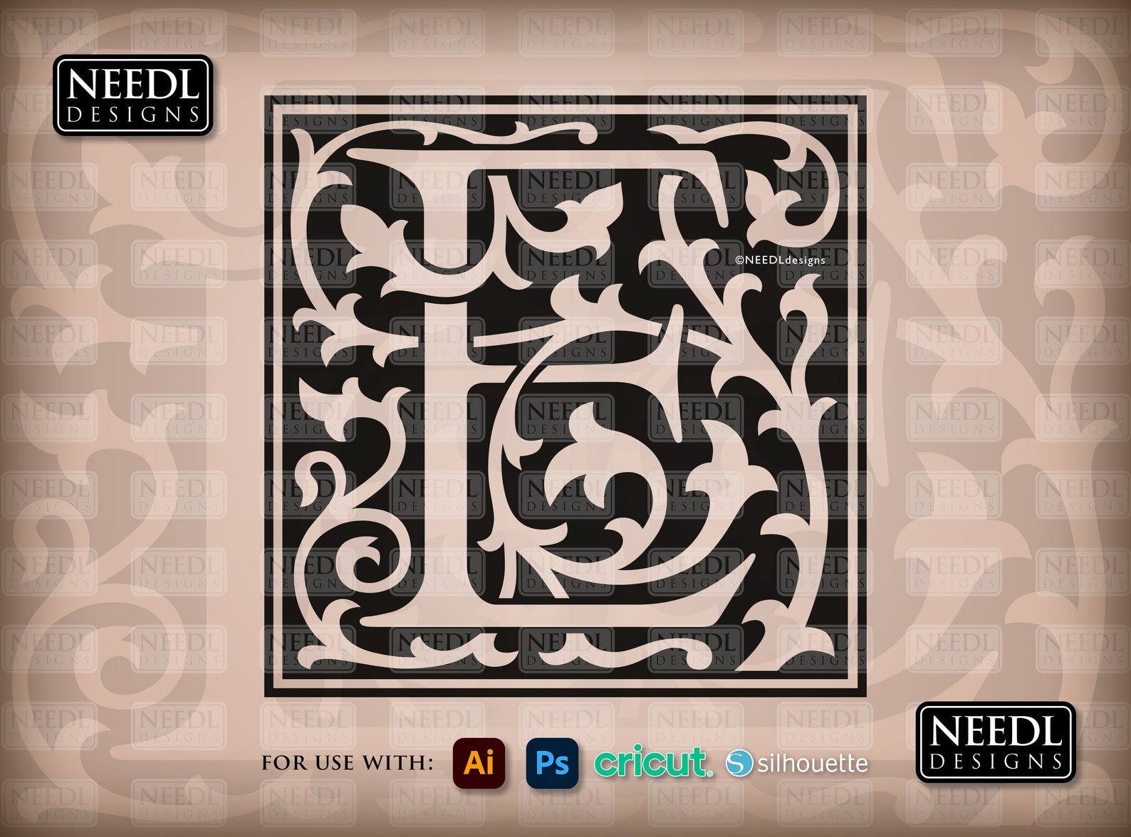 William Morris Style Letter E Cut File Monogram Initial - Etsy