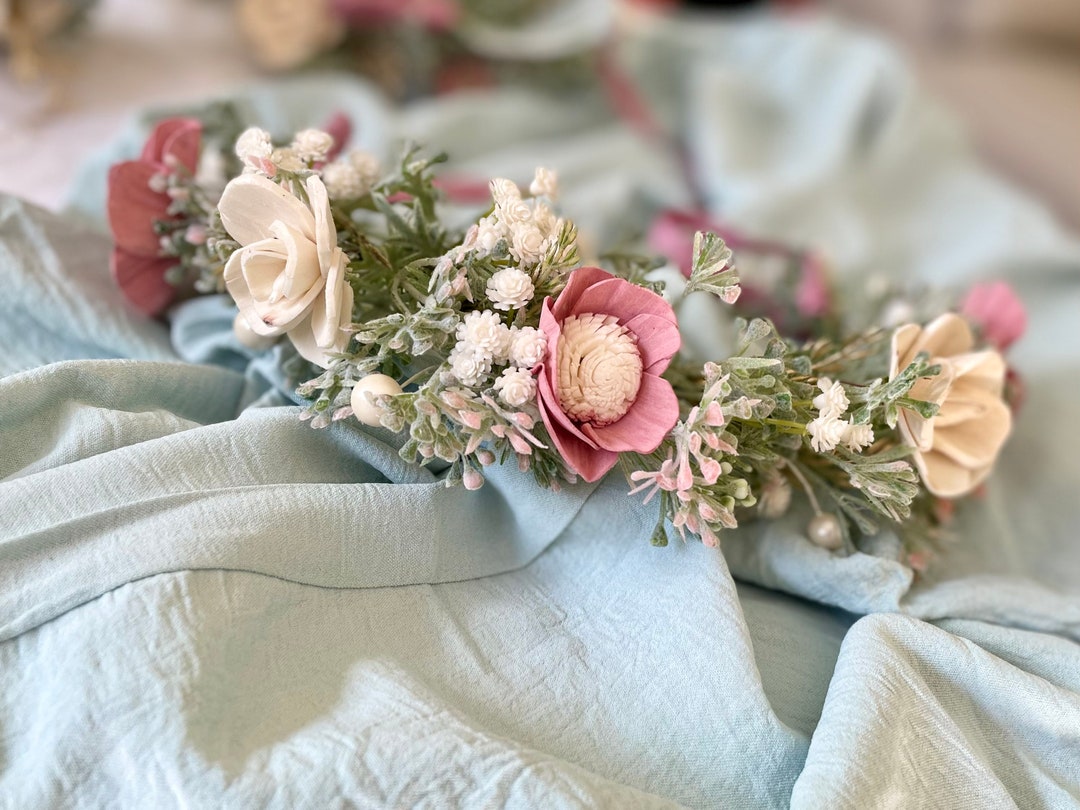 Sola Wood Flower Crown Dusty Pink Cream Flower Crown Flower Girl Hair ...