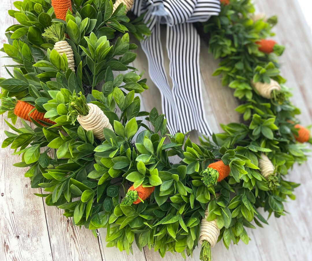 Easter Wreath With Orange and Cream Carrot, Boxwood Wreath for Front ...