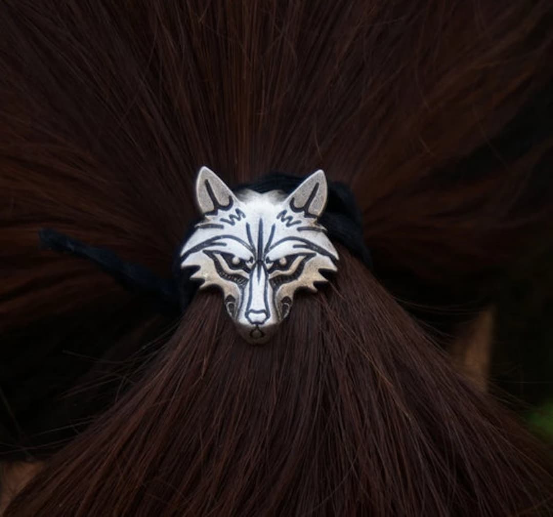 Silver Wolf Head Hair and Beard Band With Stretchy Band - Etsy