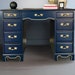 Refurbished Executive Desk L Office Desk L Navy Blue/gold Hardware L 8 ...