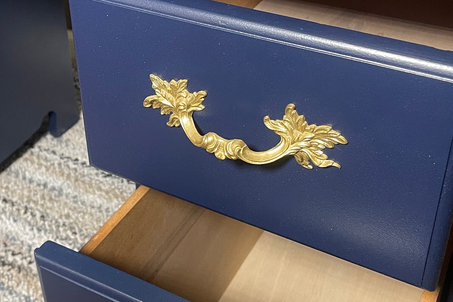 Refurbished Executive Desk L Office Desk L Navy Blue/gold Hardware L 8 ...