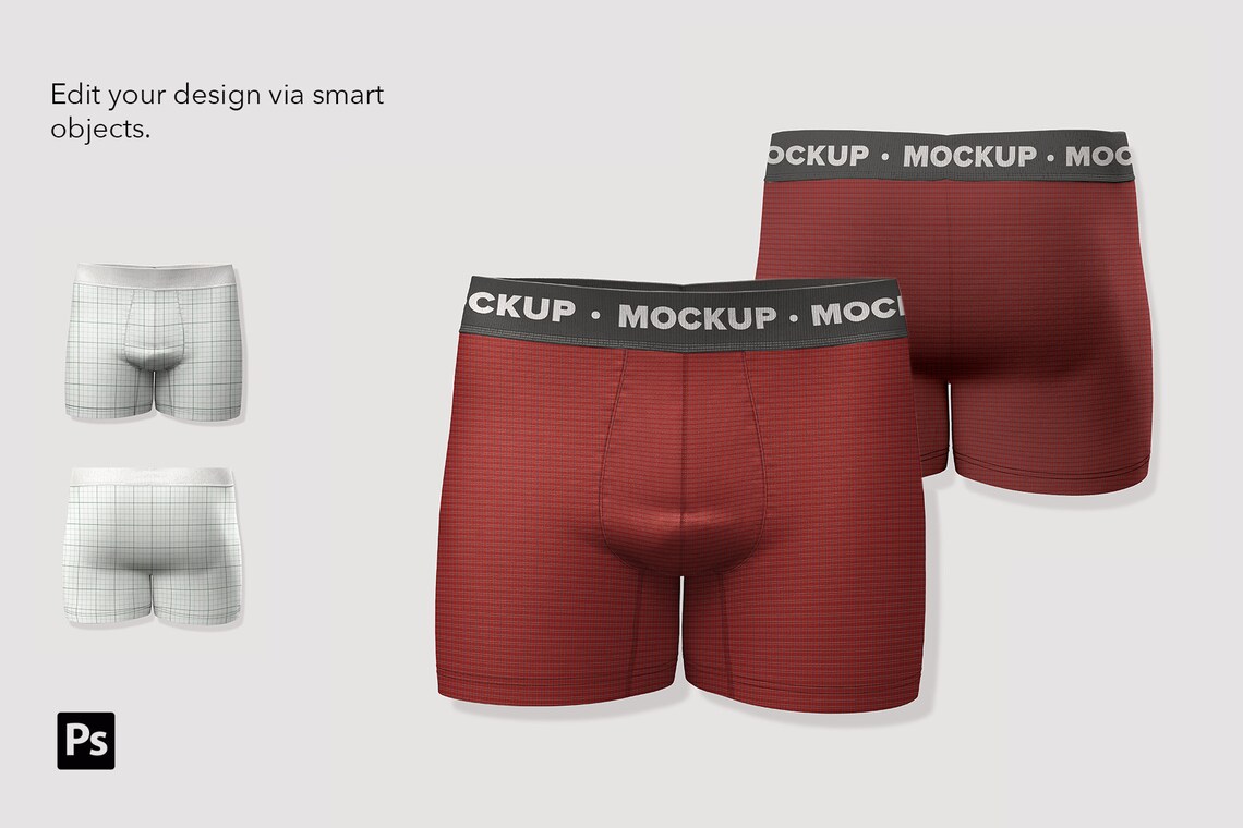 Men's Boxer Briefs Mockup. Mockup Set Men's Boxer. 2 Version 2 PSD ...