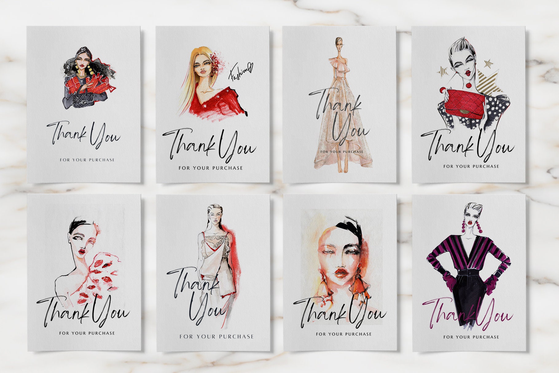 Thank You Fashion Illustration Card. Thanks for Your Purchase Card. Business Thank You Card ...