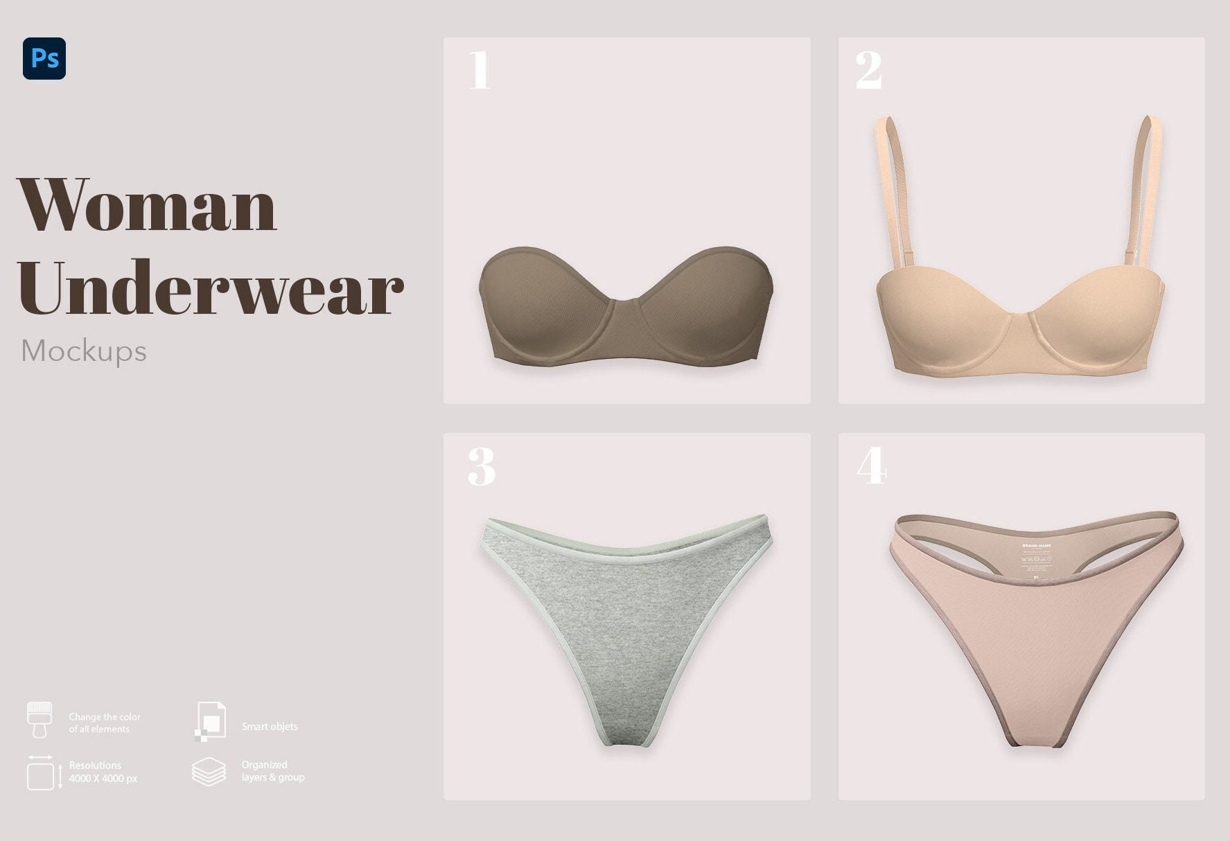 Mockups of Women's Underwear. Underclothing Mockup 4 PSD Files. Instant ...