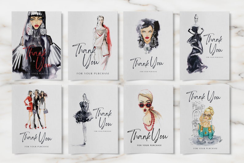 Fashion Illustration Thank You Cards: Business Purchase (PNG Files ...