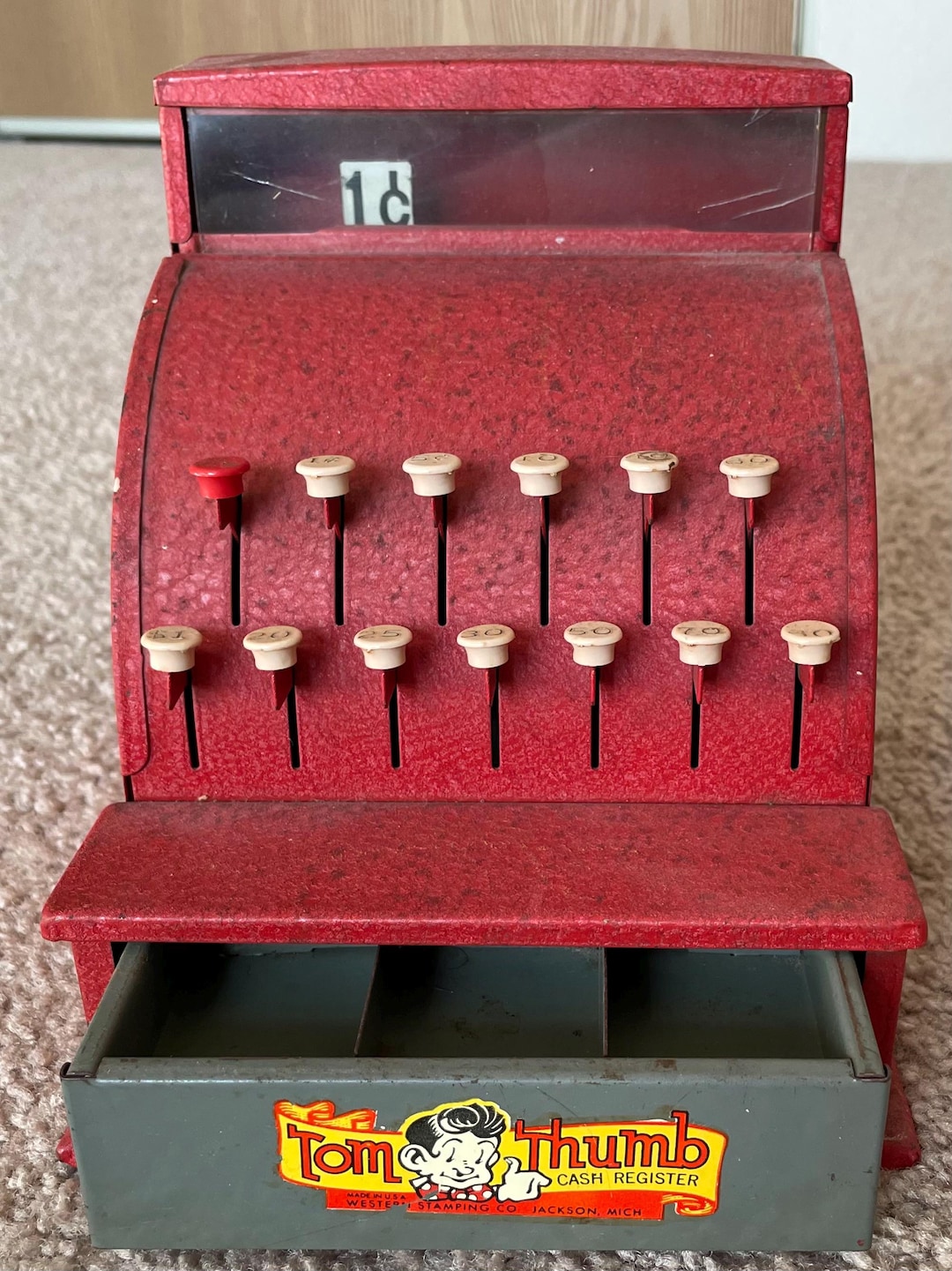 Antique Tom Thumb Red Metal Toy Cash Register Western Stamping Co. USA ...