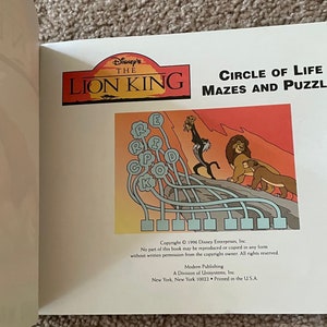 Disney's the Lion King Circle of Life Mazes and Puzzles 1996 Modern ...
