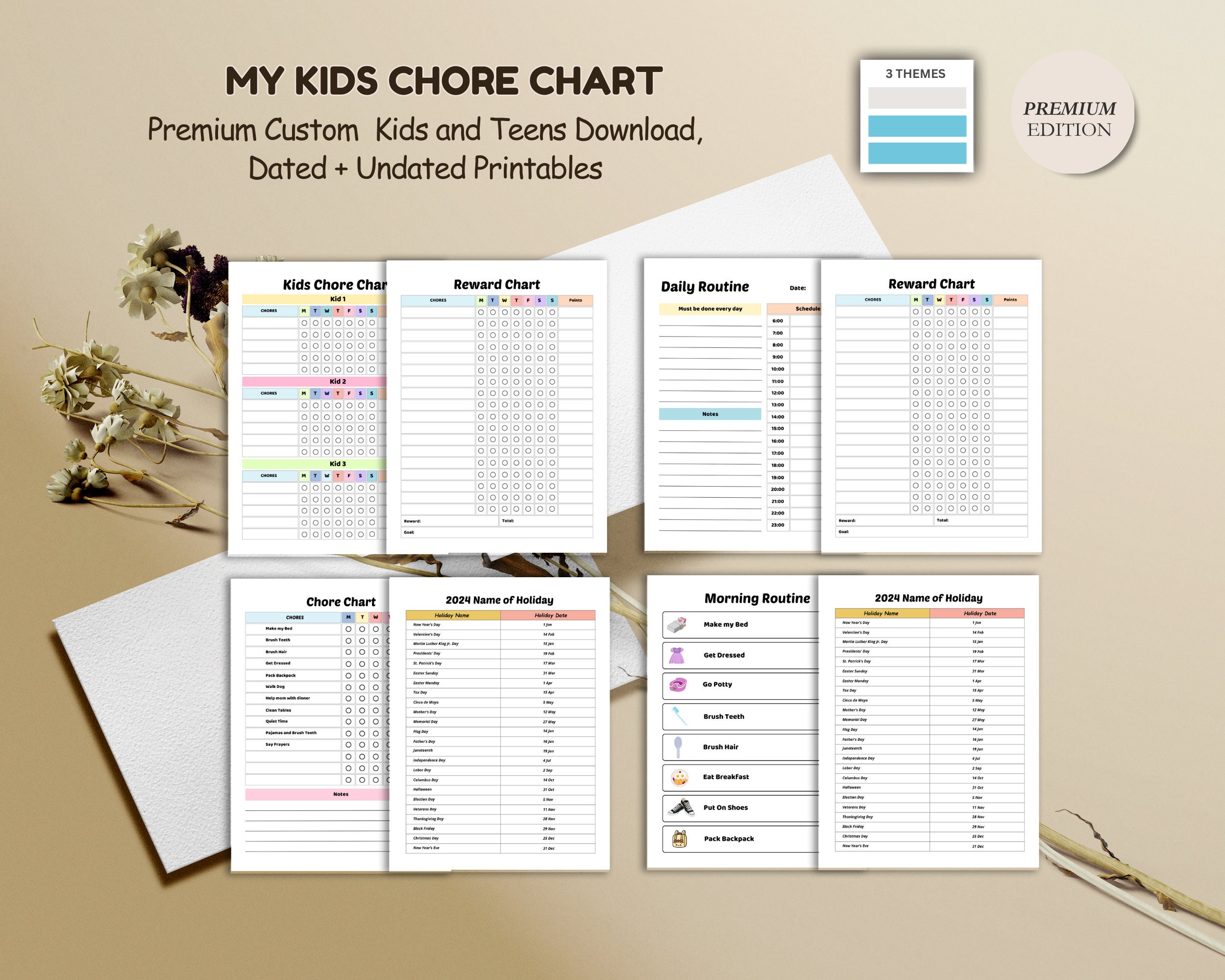 Colorful Kids Chore Chart, Dry Erase Chore Board, Reward Chart, Daily ...