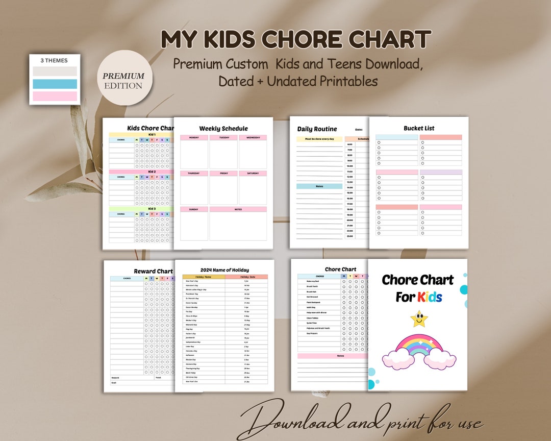 Colorful Kids Chore Chart, Dry Erase Chore Board, Reward Chart, Daily ...