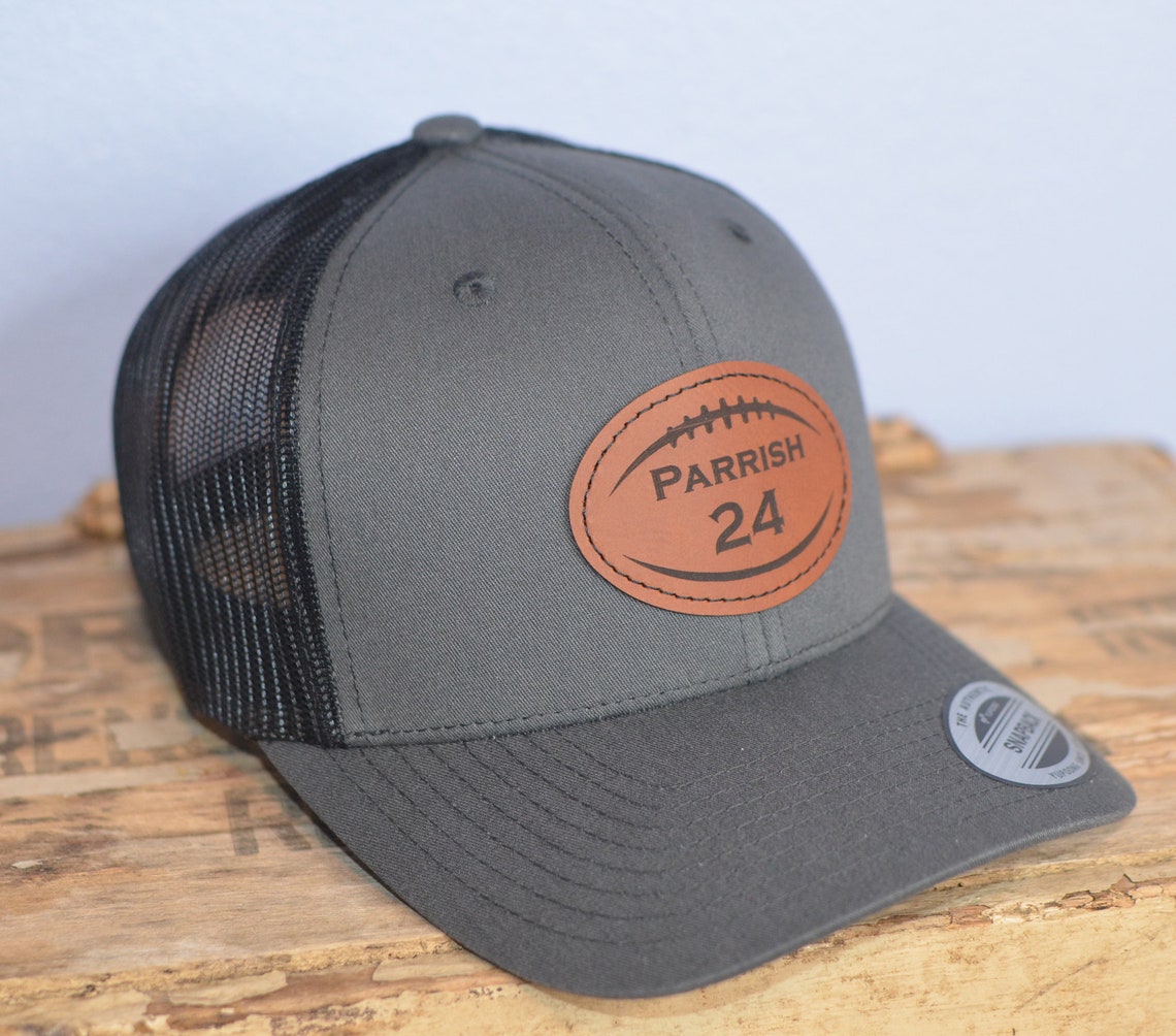 Custom Football Name Leather Patch Trucker Hat - Etsy