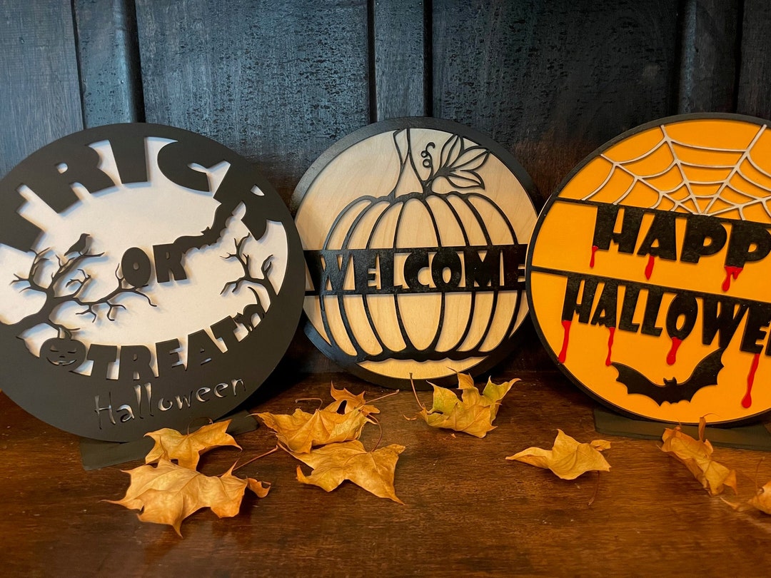 Set of 3 Fall Autumn Halloween Signs SVG Digital Download for 1/8” and ...