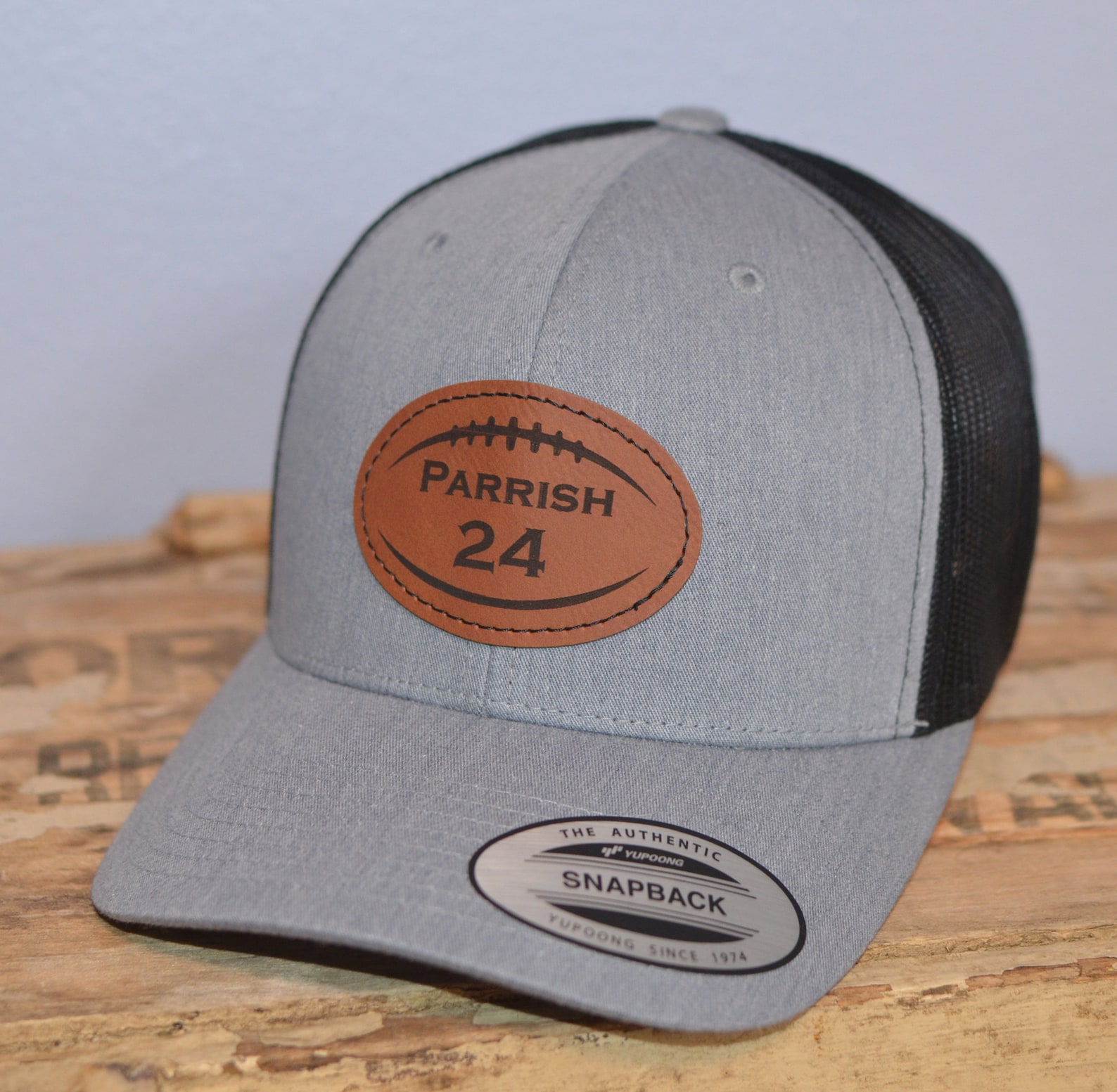 Custom Football Name Leather Patch Trucker Hat - Custom Sport Player ...