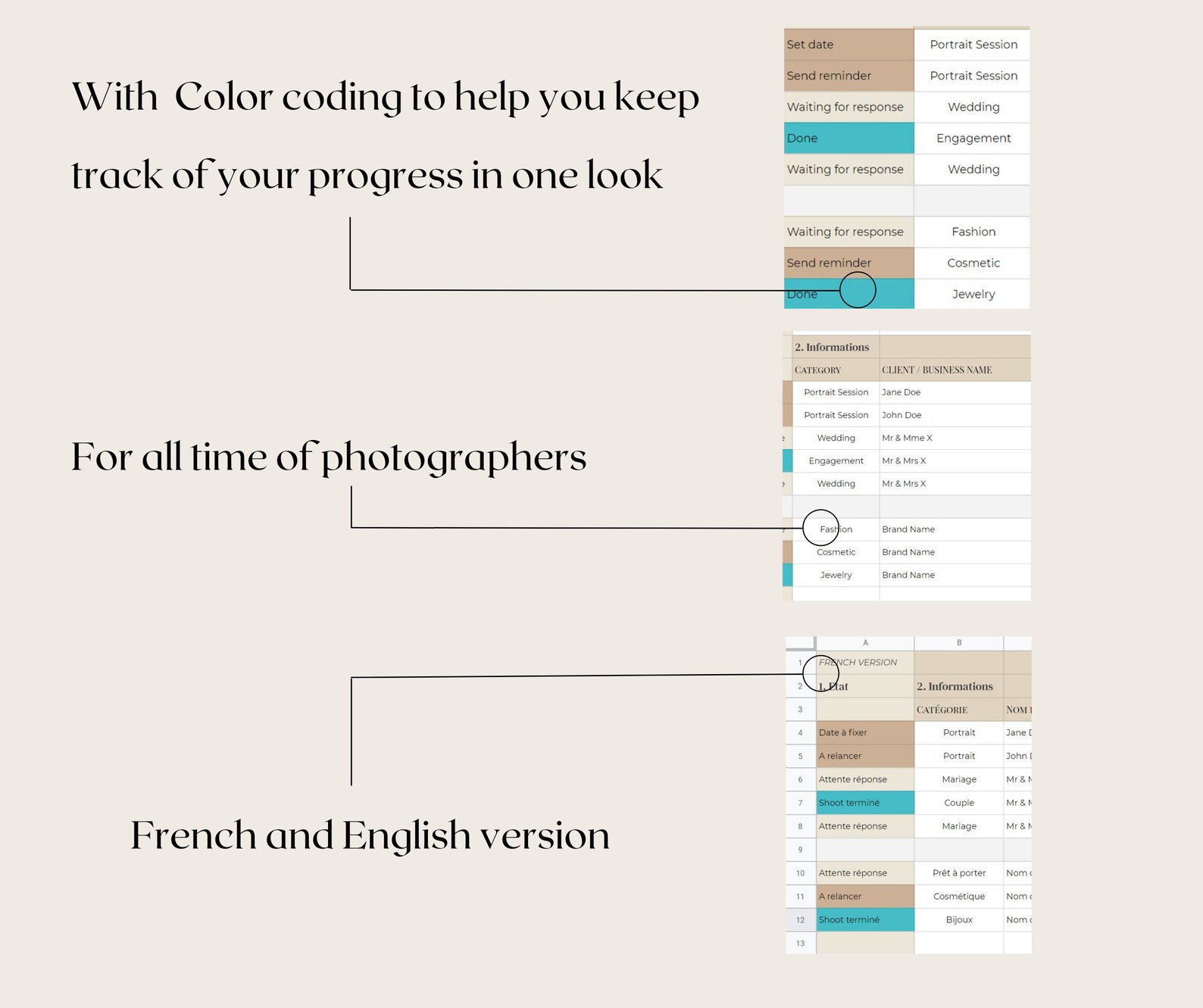 Client Lead Tracking Table Template for Photographers, Template Suivi ...