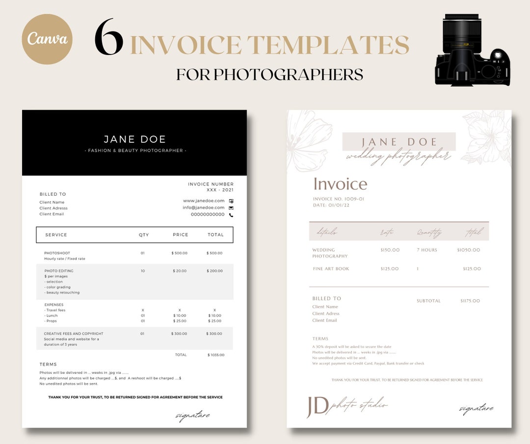 INVOICE TEMPLATES for PHOTOGRAPHERS, Fashion Photographer, Wedding ...