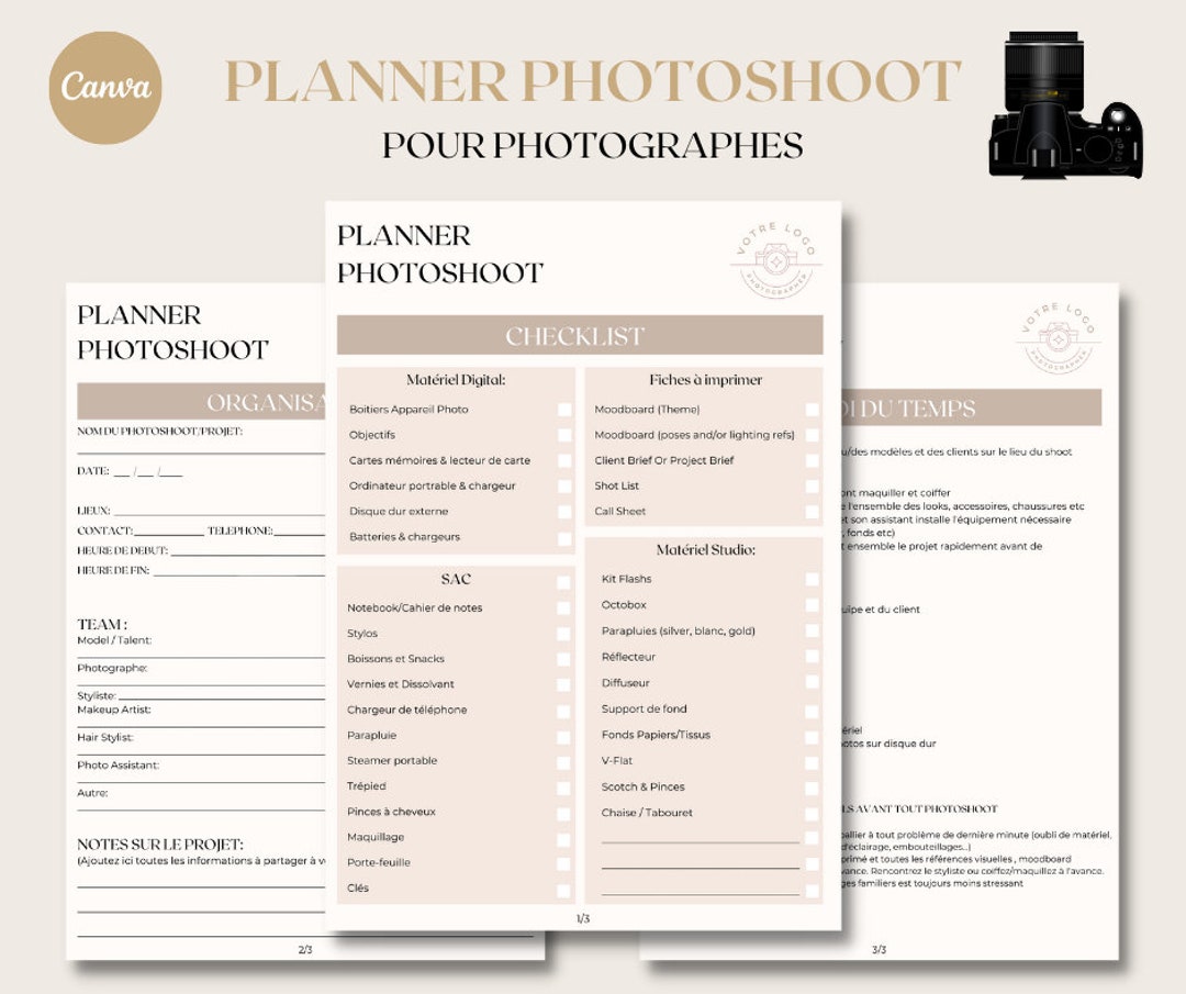 Photography Planner Template, Photoshoot Organizer (canva Editable, PDF ...