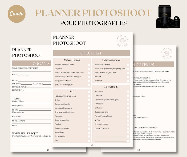 Photography Planner Template, Photoshoot Organizer (canva Editable, PDF ...