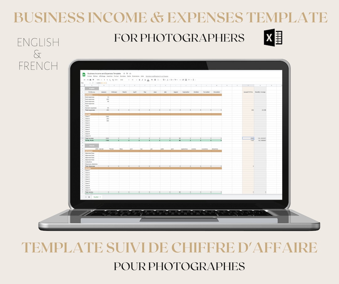 Business Income and Expenses Template for Photographers, Template Suivi ...