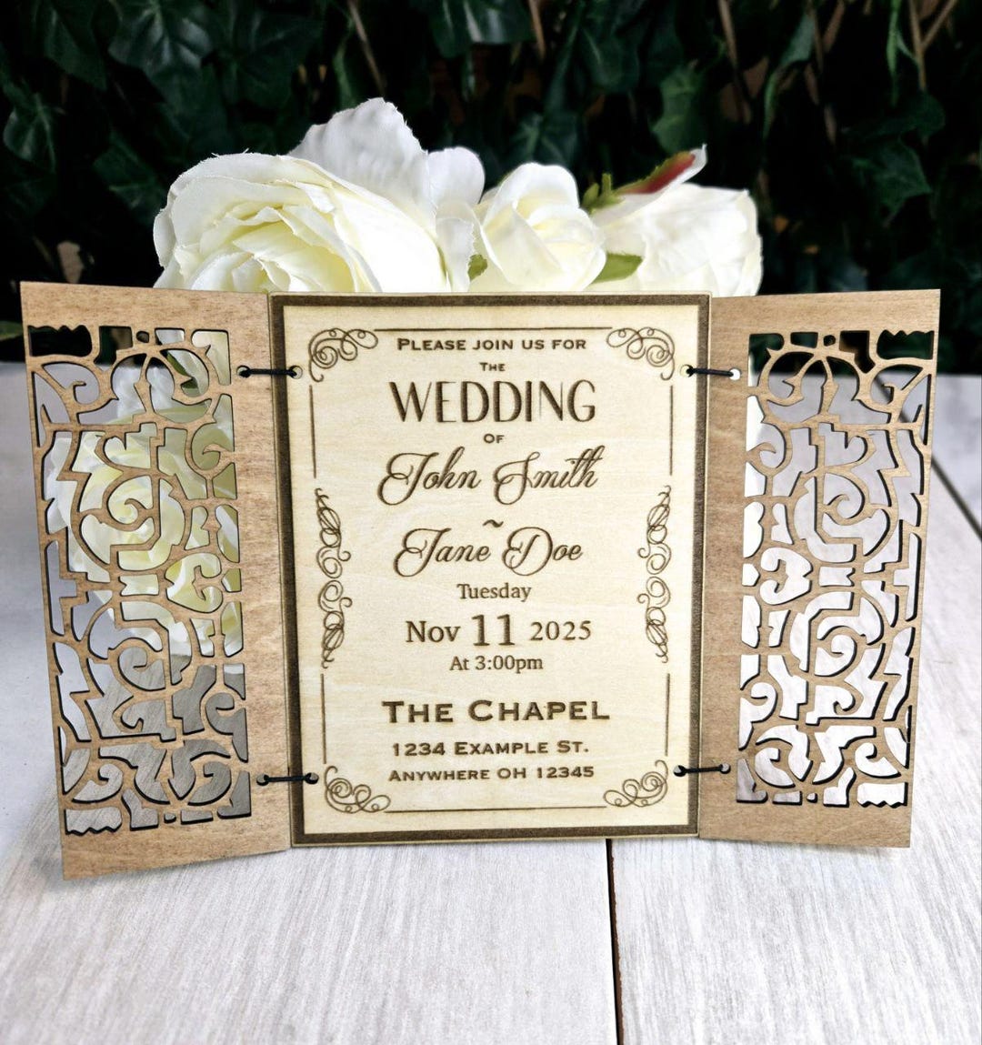 Elegant Wood Wedding Invitation | Laser Cut Gate Fold | Bulk Pricing ...
