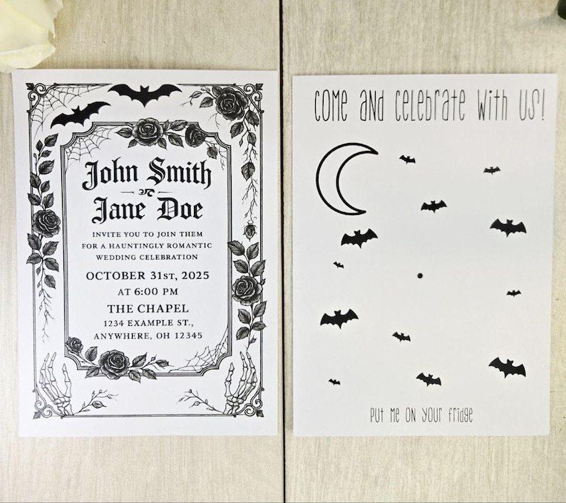 Gothic Wedding Invitation Set With Bat Save the Date Magnet • Halloween ...