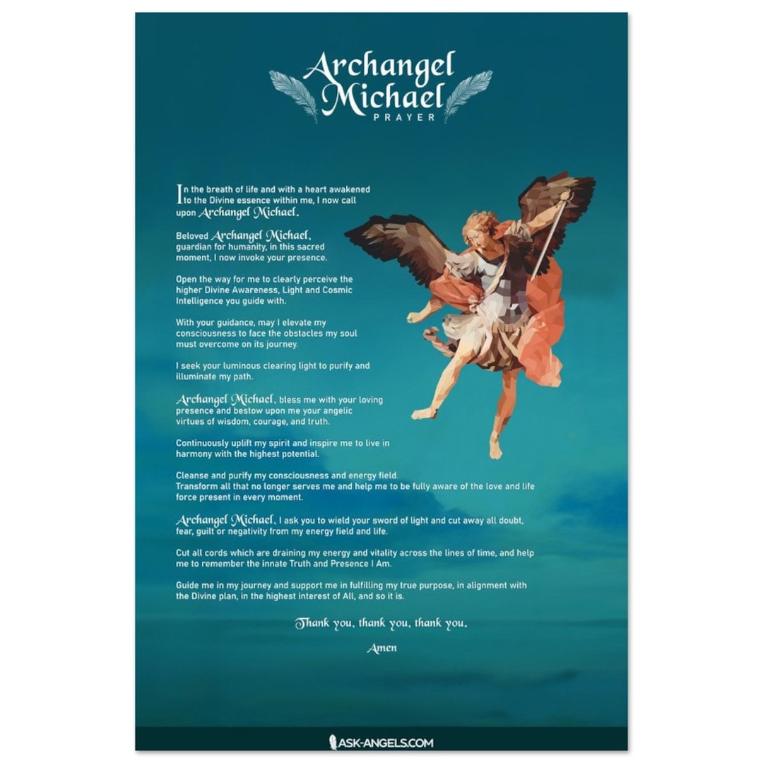 Archangel Michael Prayer Poster, Inspirational Spiritual Wall Art ...