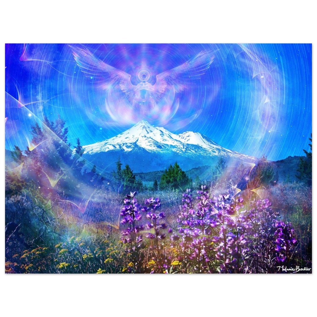 Angel Poster, Positive Aura Wall Art, Mount Shasta, Chakra Poster, High ...