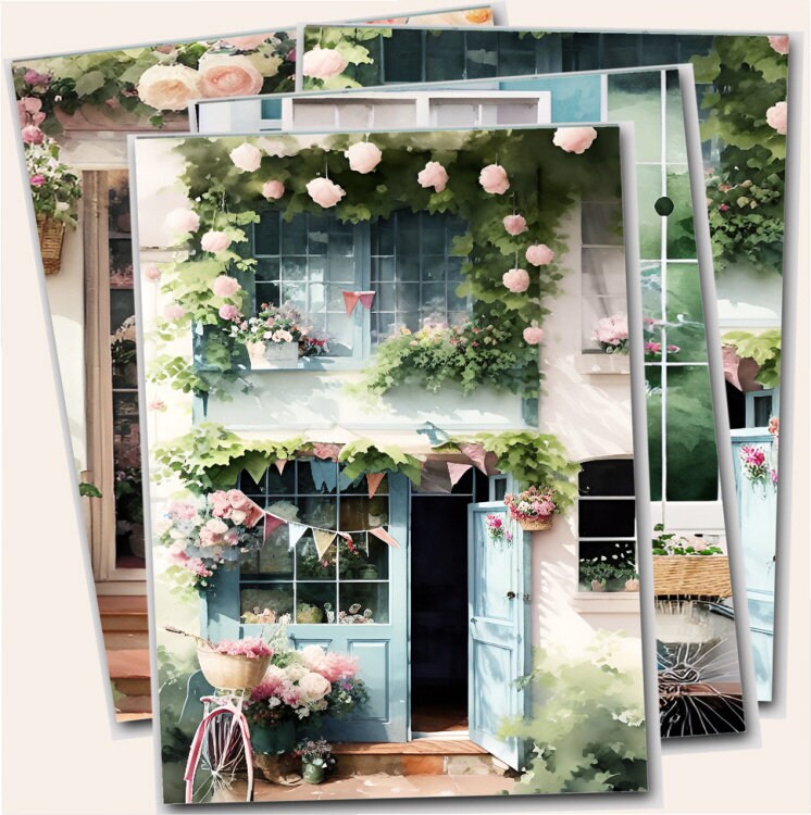Cottage Garden Printable Digital Cards / Vintage, Shabby, Chic, Pink ...