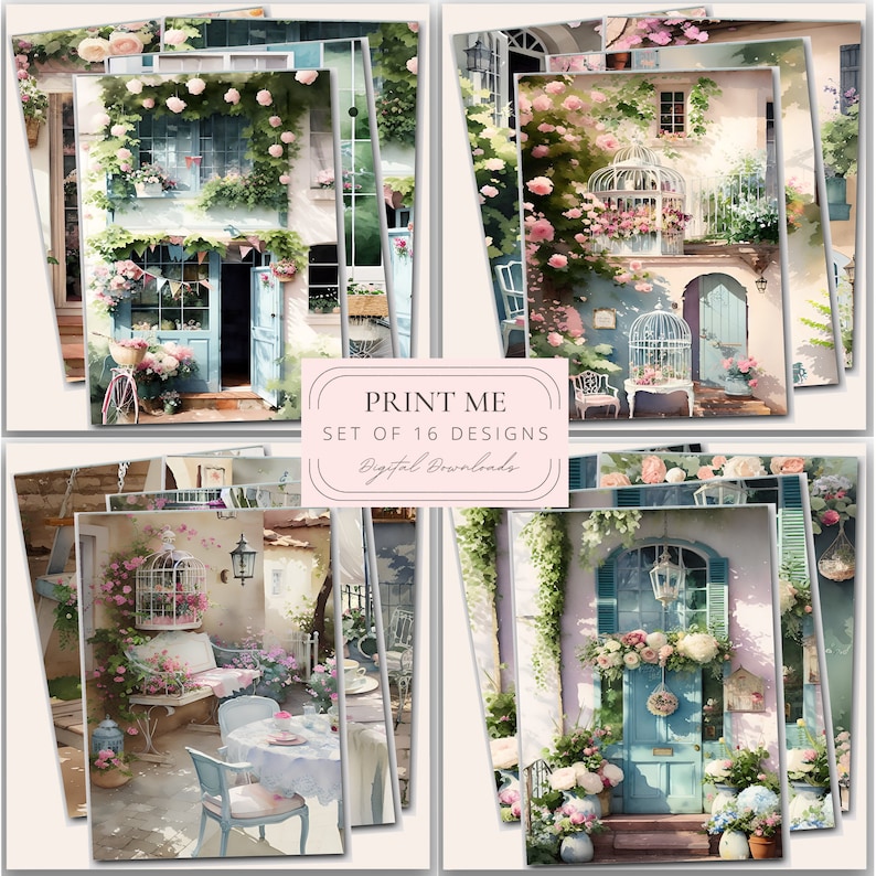 Cottage Garden Printable Digital Cards / Vintage, Shabby, Chic, Pink ...