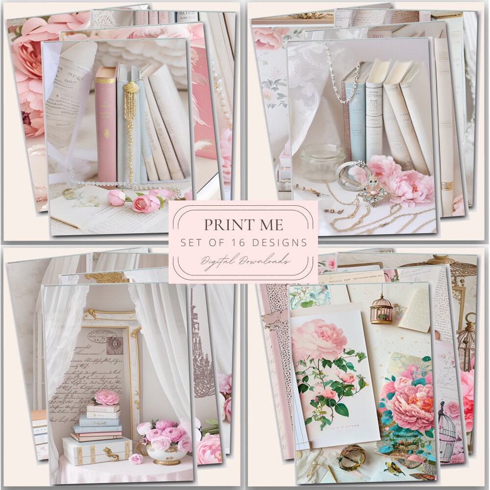 Printable Shabby Pink Roses, Vintage Frames & Junk Journal Papers ...