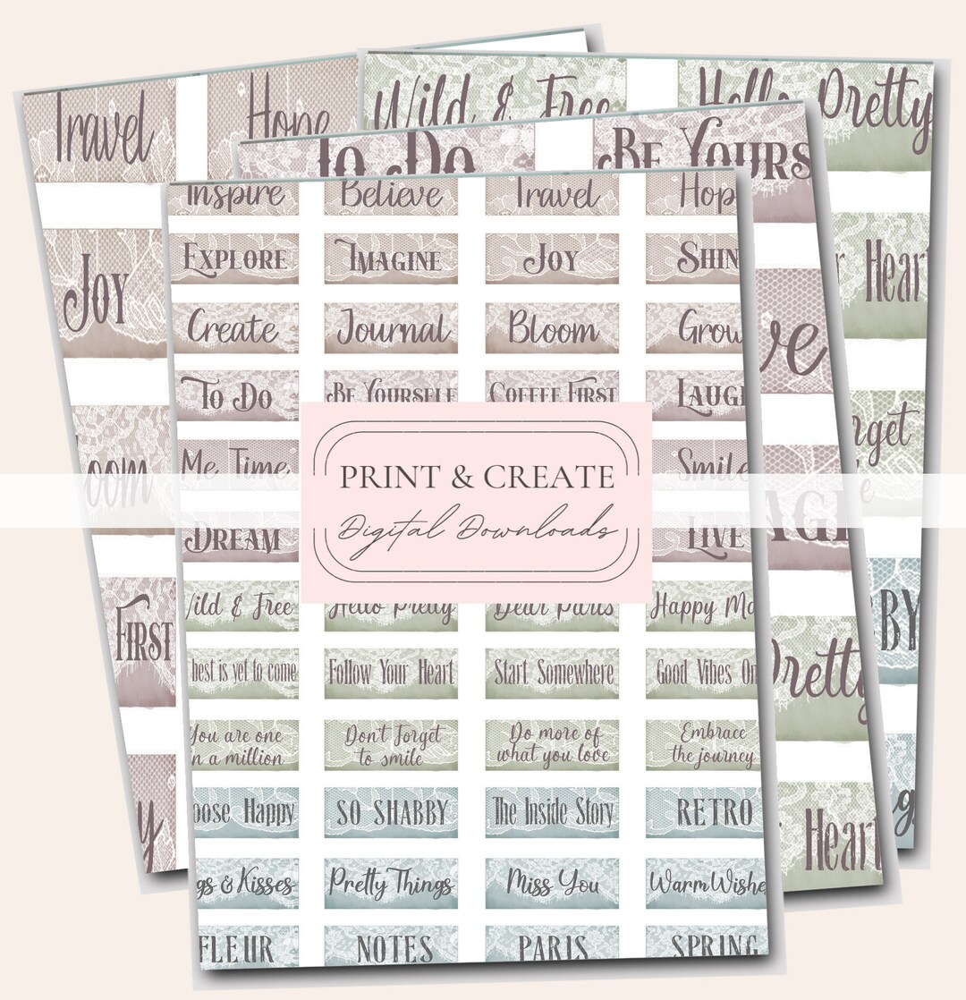 Printable Junk Journal Sentiments, Digital Words, Embellishments ...
