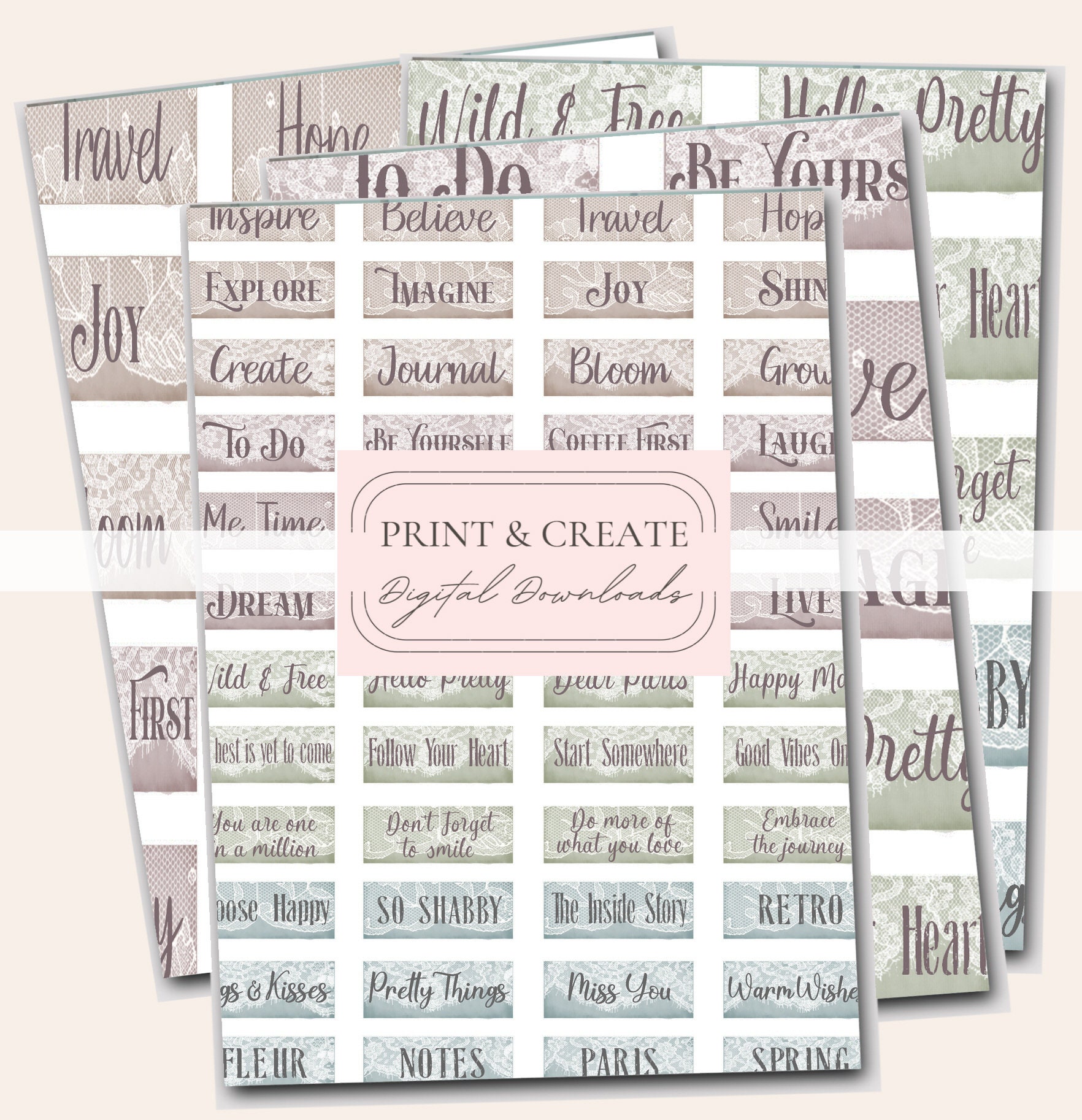 Printable Junk Journal Sentiments, Digital Words, Embellishments ...