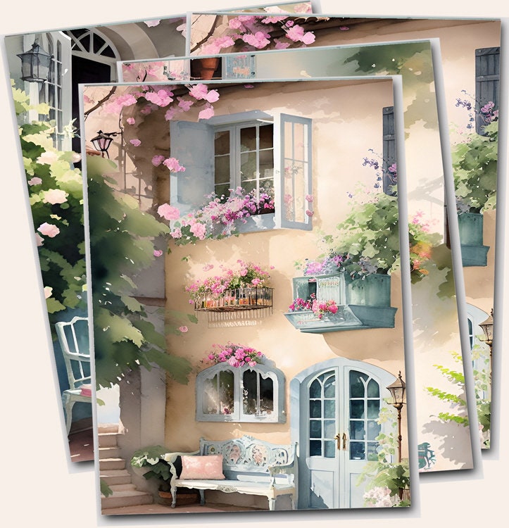 Cottage Garden Printable Digital Cards / Vintage, Shabby, Chic, Pink ...