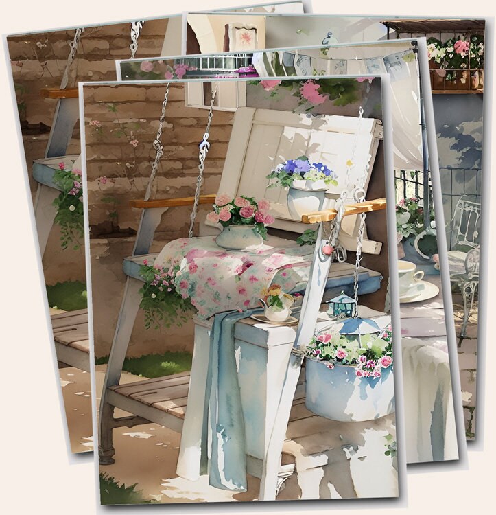 Cottage Garden Printable Digital Cards / Vintage, Shabby, Chic, Pink ...