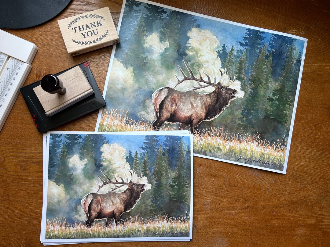 Fine Art Print Watercolor Elk Bugle Hunting Outdoor Enthusiast Father's ...
