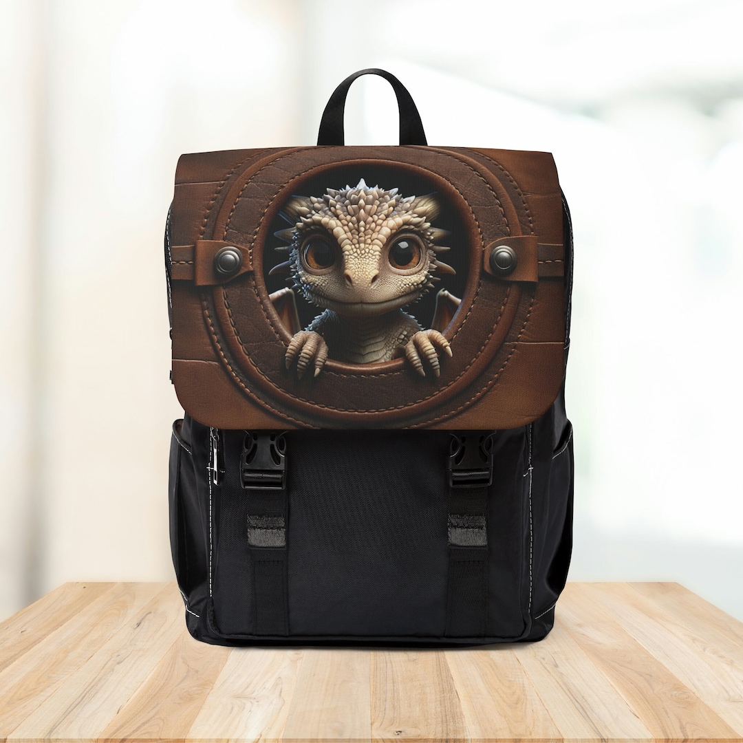 Baby Dragon Leather Patch Backpack: Dnd Fantasy Rucksack - Etsy