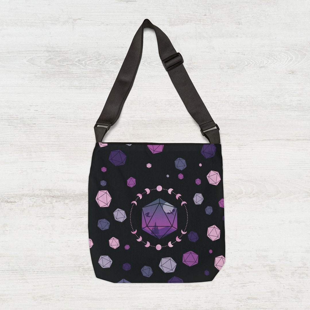 Dnd Bag, Goth Style Tote, D20 Dragon, Gift, D20 Dice Bag, Outdoor Tote ...