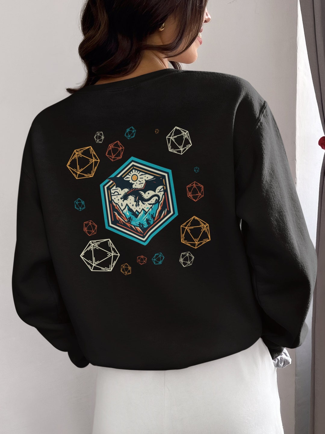 Fantasy Dragon D20 Sweatshirt: Art Deco Sunset Dnd Sweater - Etsy