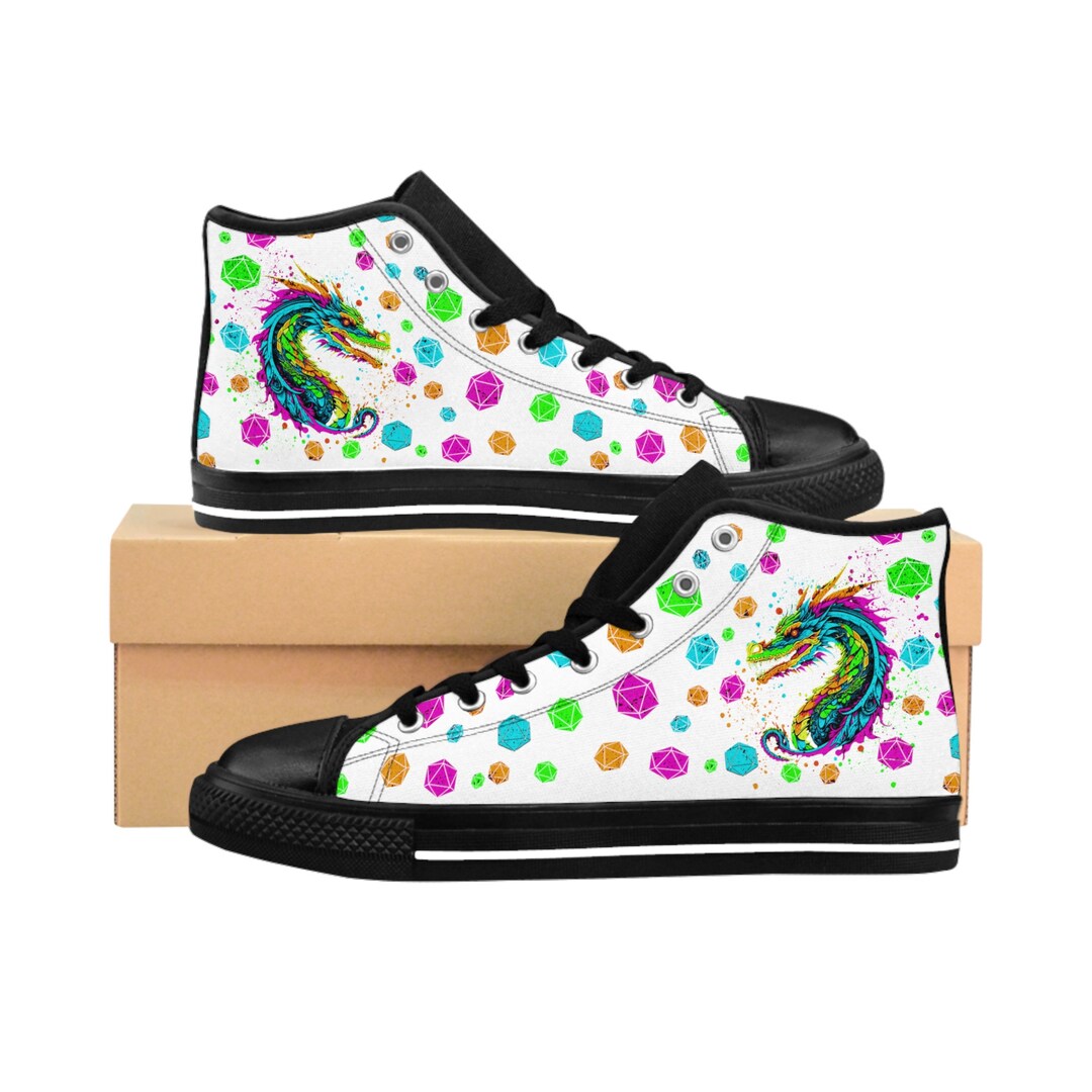 Dnd Dragon High-top Sneakers: Neon Dice Women's Canvas Shoes - Etsy