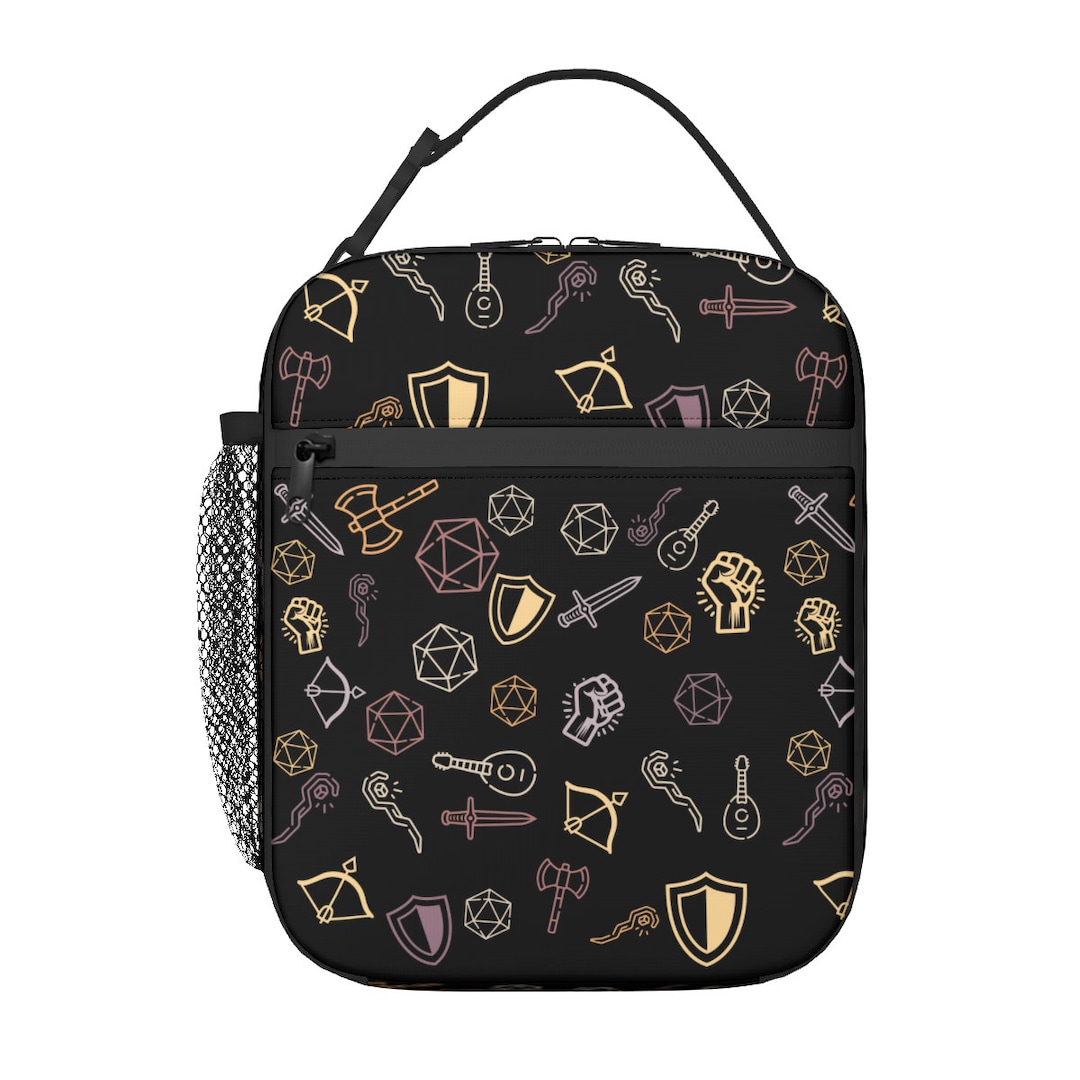 Dnd Insulated Lunch Bag With D20, Swords, Magic Staff - Pattern Style ...