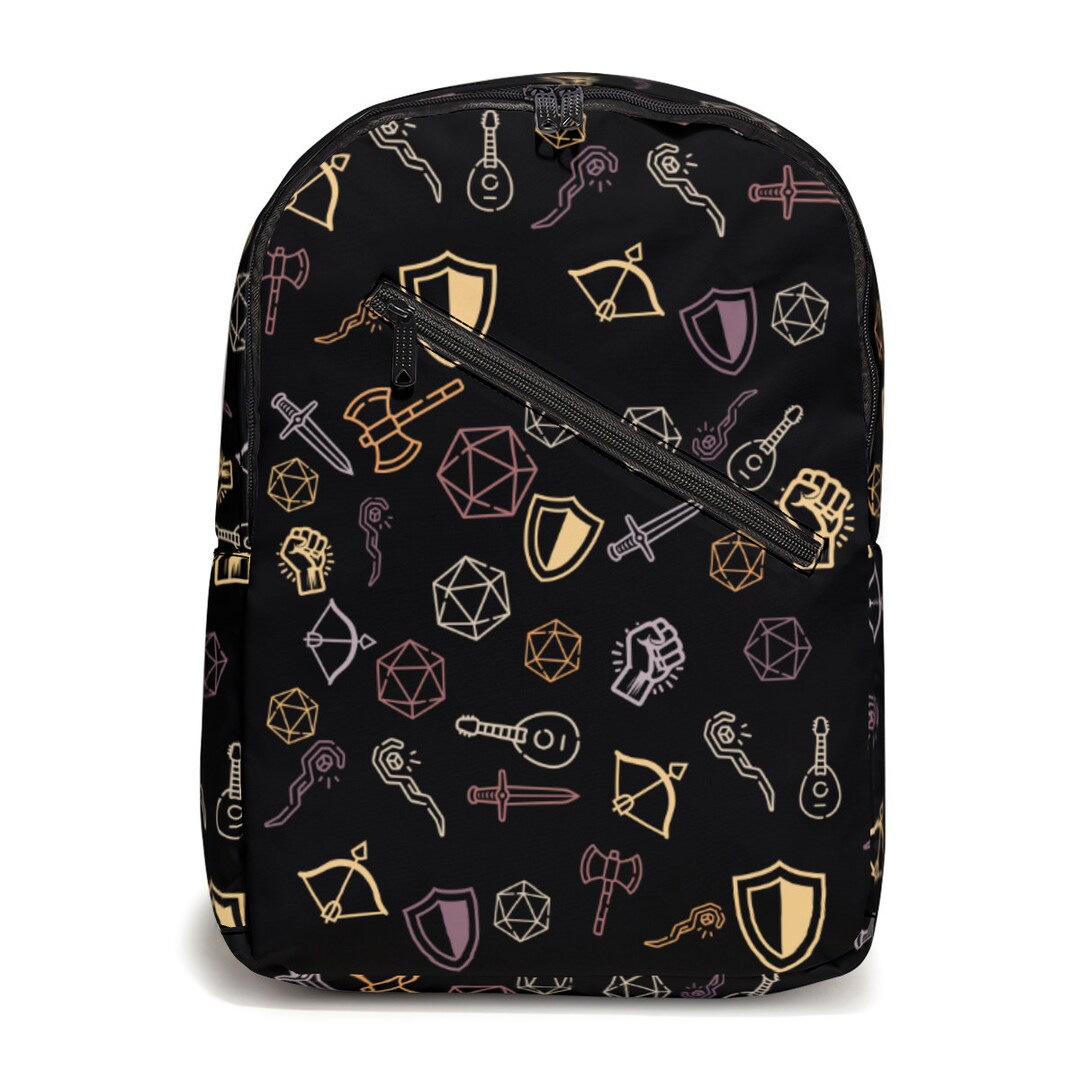 Dnd Faux Leather Backpack With Dnd Elements - D20, Swords, Magic Staff ...