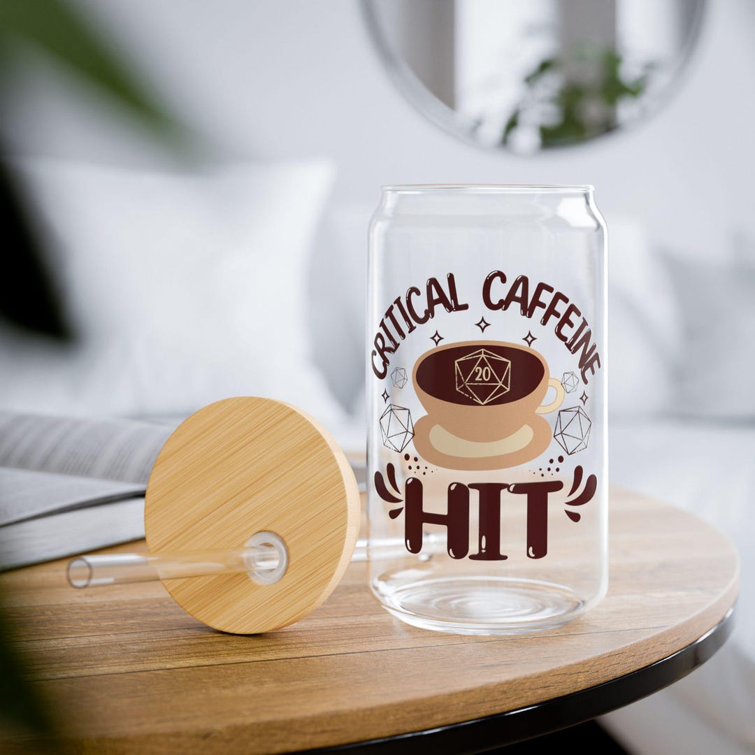 D20 Glass Can Cup: Dnd Coffee Mug With Lid & Straw - Etsy