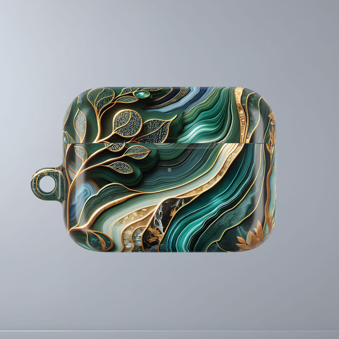 Green Marble AirPod Case, Leaf Design, Elegant Protection for Wireless ...