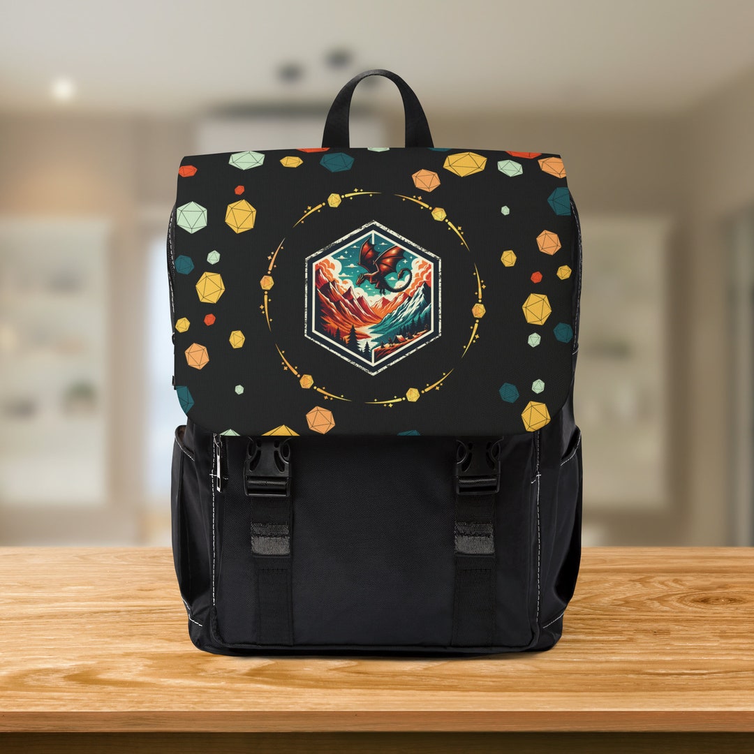 Dnd Unisex Backpack, Flying Dragon, D20 Dice Bag, Art Deco Mountain ...
