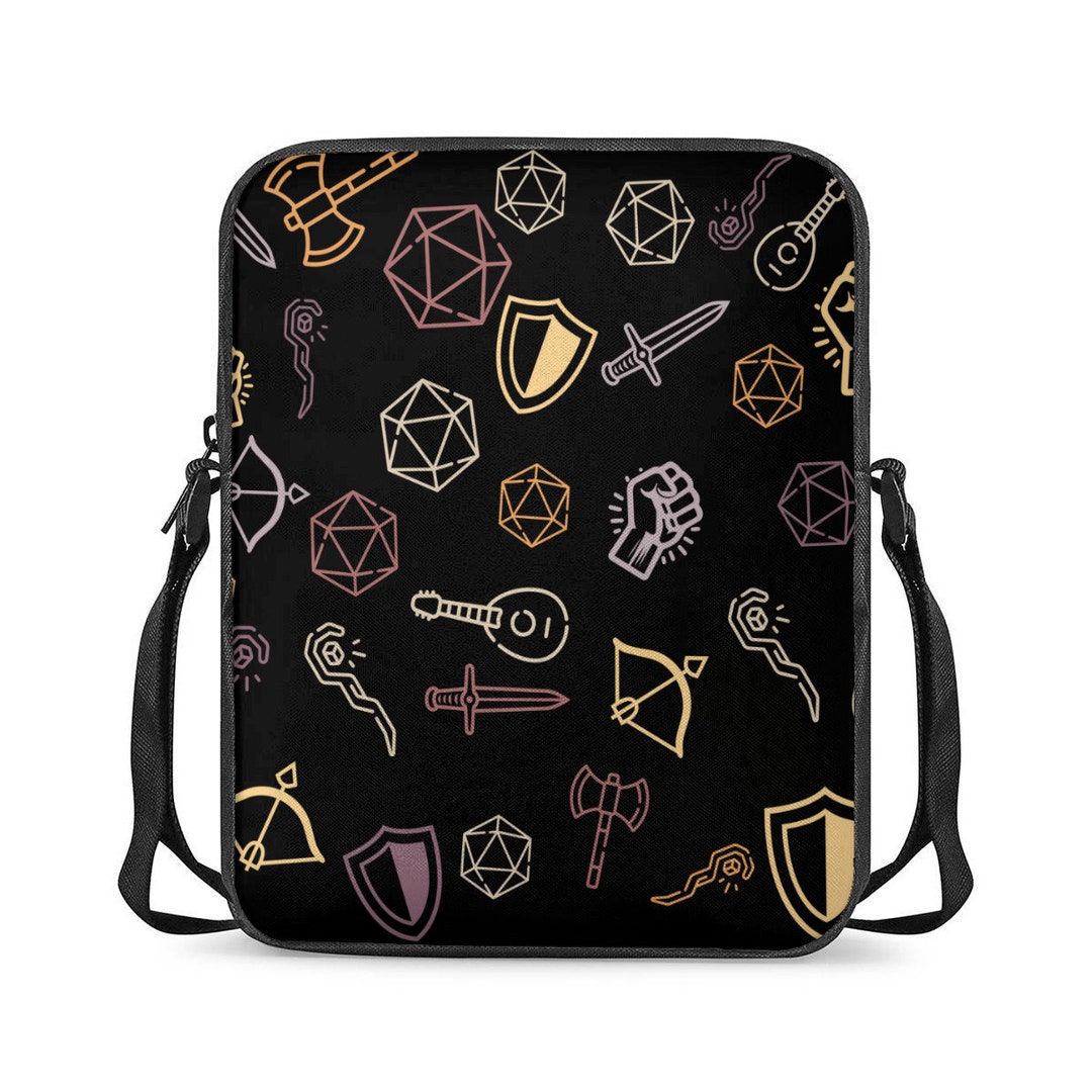 Dnd Messenger Bag: Featuring D20, Swords, and Magic Staff, in a Line ...