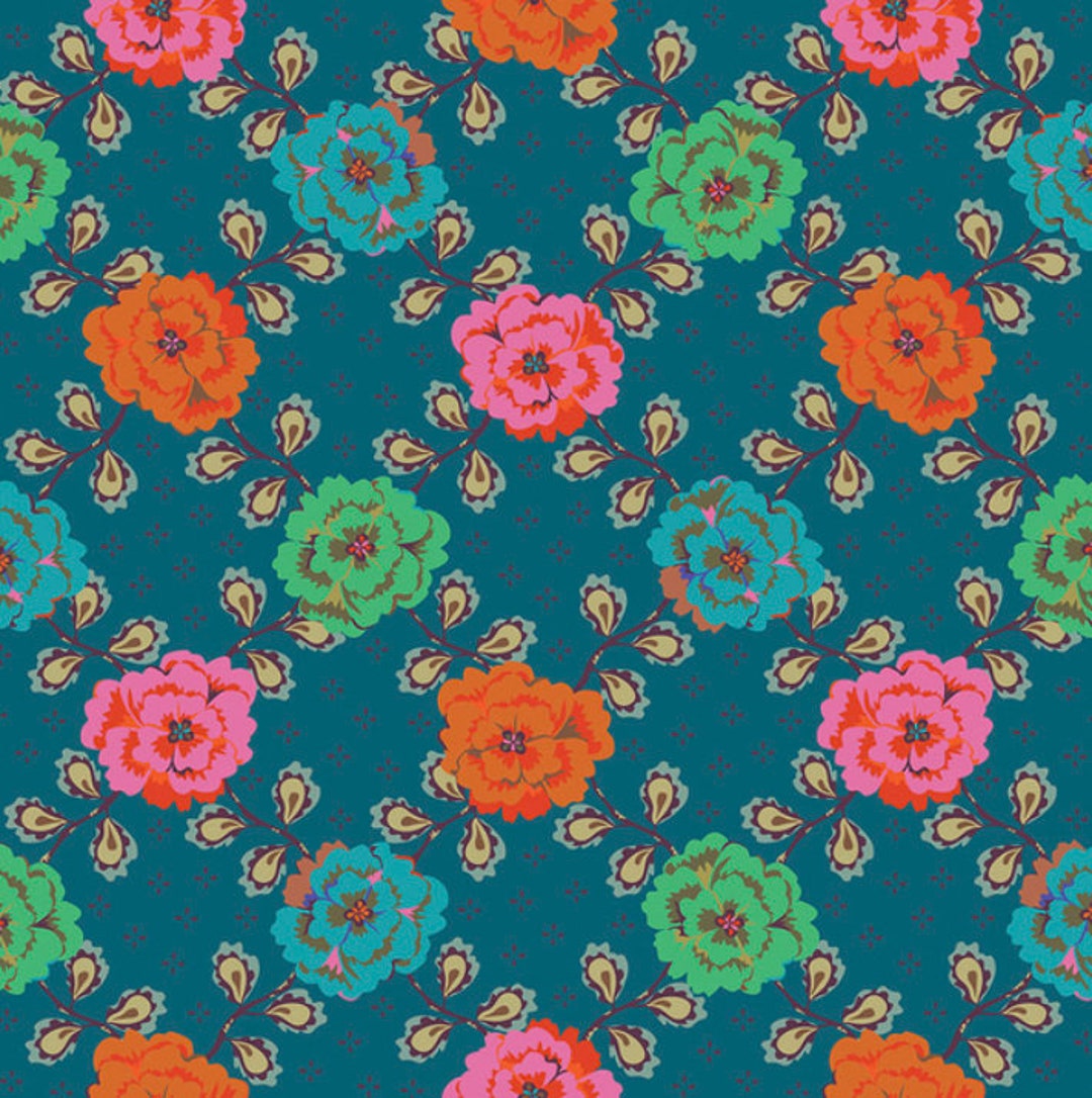 Kindred Sketches by Figo Flower Crossing Cerulean Blue Fabric by the ...