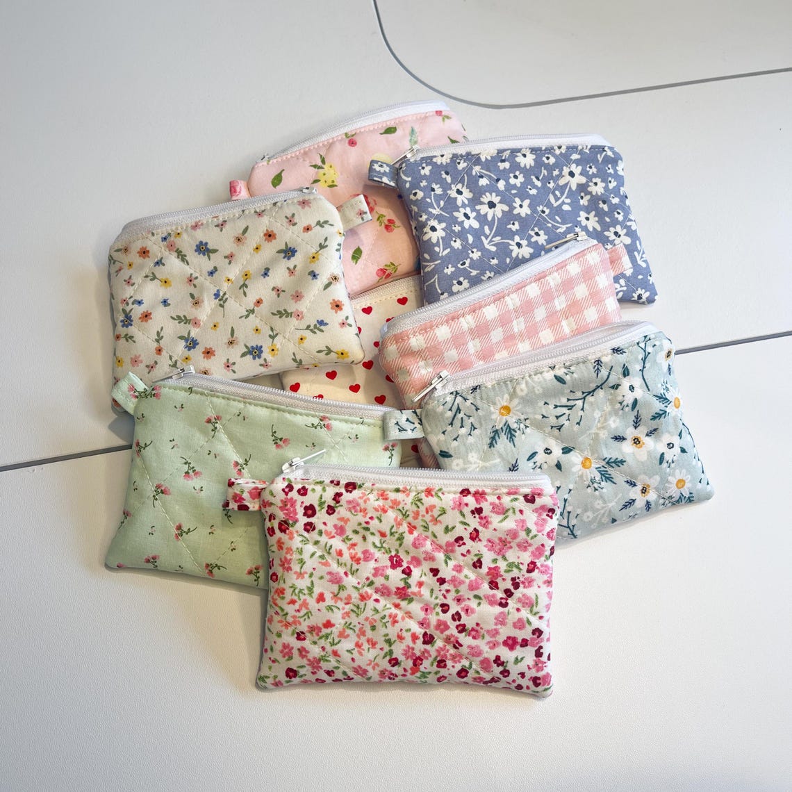 Mini Keychain Wallet / Quilted Wristlet Card Holder / Coin Purse / Cute ...
