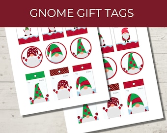 Printable Holiday Gnome Gift Tags, Cute Candy Cane Gnome Merry ...